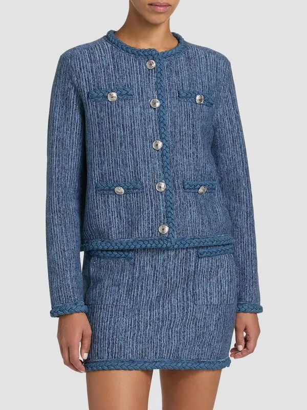 MILLY Shayne Pinstriped Knit Crewneck Cardigan