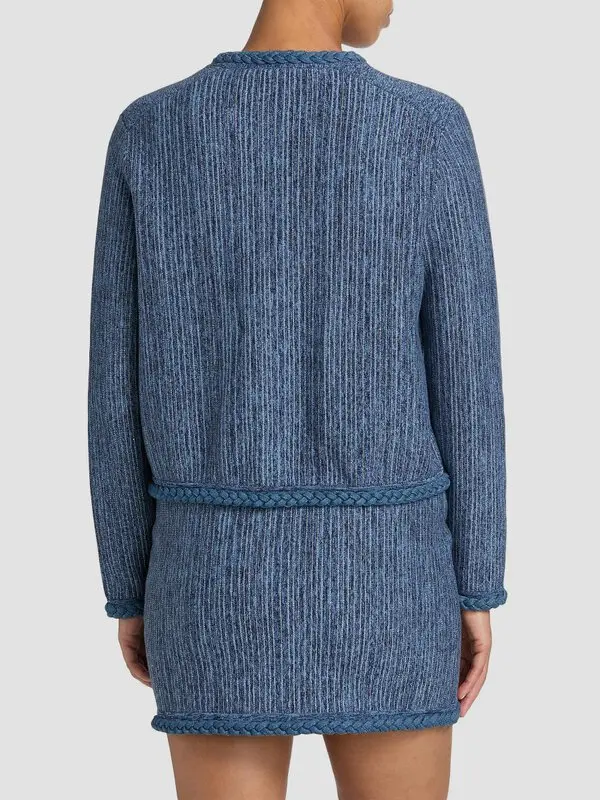 MILLY Shayne Pinstriped Knit Crewneck Cardigan
