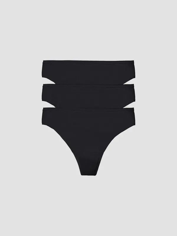 Natori Bliss Bare Cotton Thong 3-pack - Black