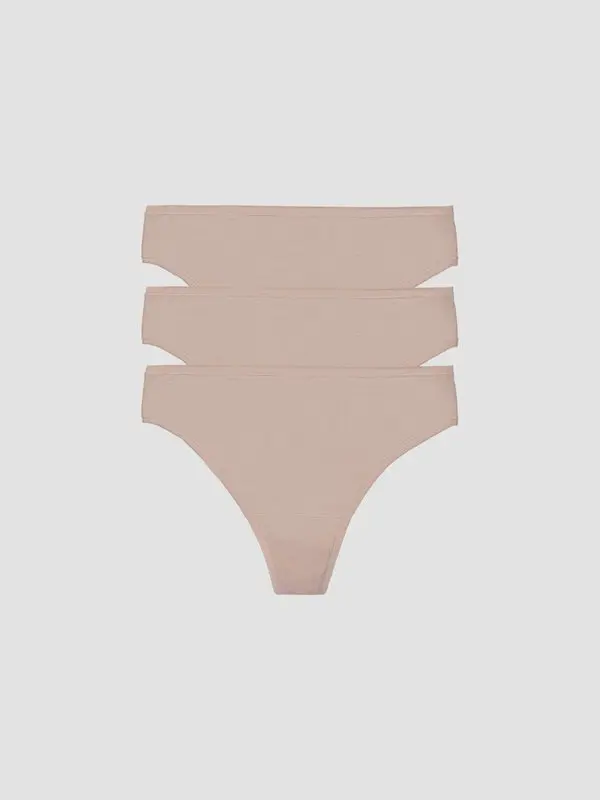 Natori Bliss Bare Cotton Thong 3-pack - Cafe