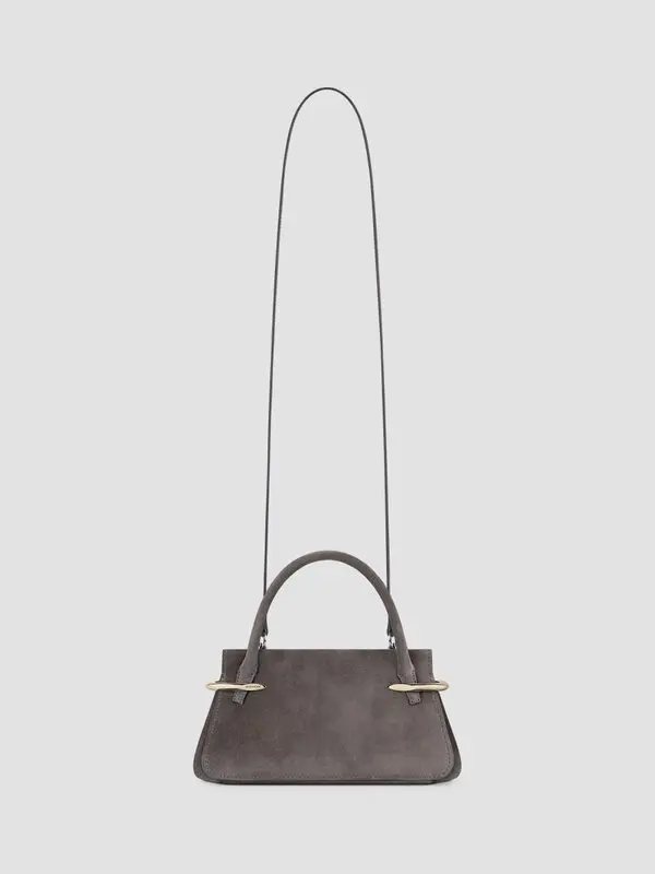 Givenchy Medium Pinch Top Handle Bag In Suede Leather - Dark Grey
