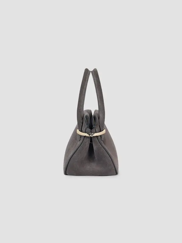 Givenchy Mini Pinch Top Handle Bag In Suede Leather - Dark Grey