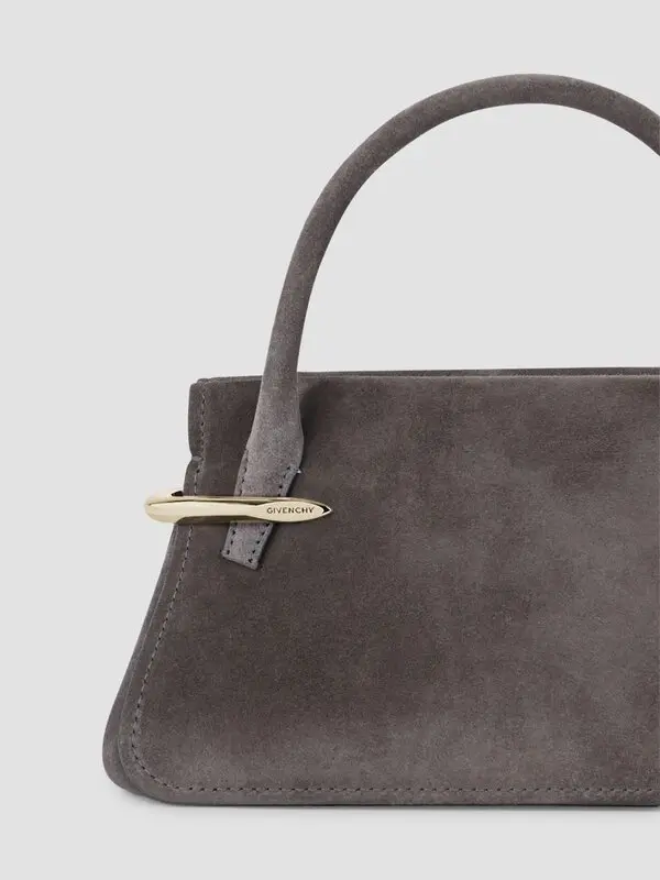Givenchy Mini Pinch Top Handle Bag In Suede Leather - Dark Grey
