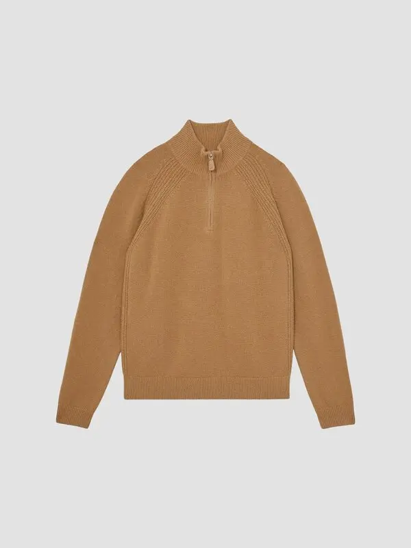 REISS Charming Wool-blend Quarter-zip Sweater - Camel