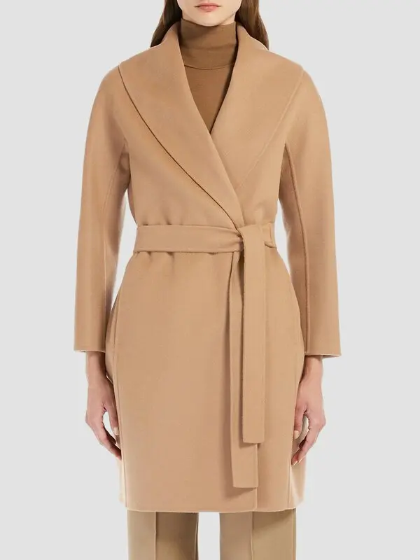 Max Mara Double Faced Wool Robe Coat - Camel