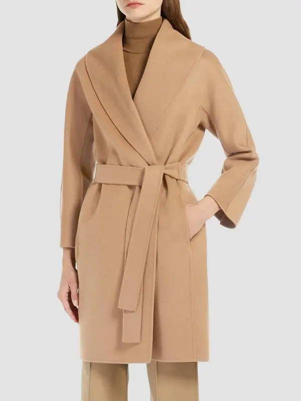 Max Mara Double Faced Wool Robe Coat - Camel
