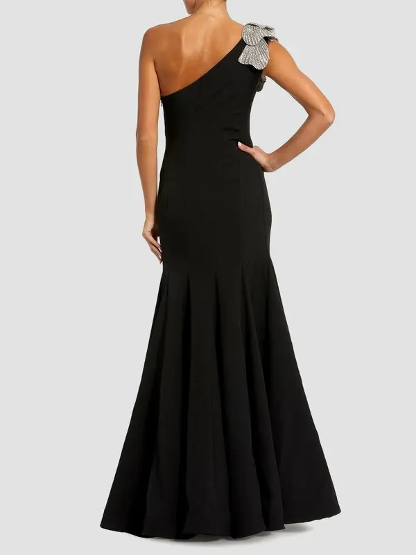 Mac Duggal Evening Crepe Mermaid Sleeveless One-shoulder Gown
