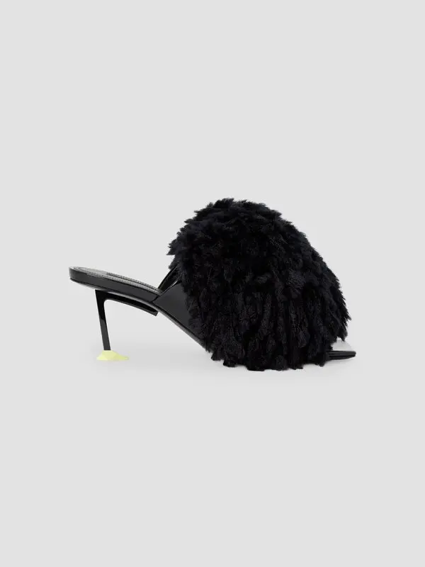Givenchy Pompom Mules In Patent Leather And Knit - Black