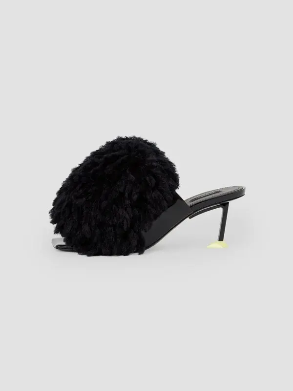 Givenchy Pompom Mules In Patent Leather And Knit - Black