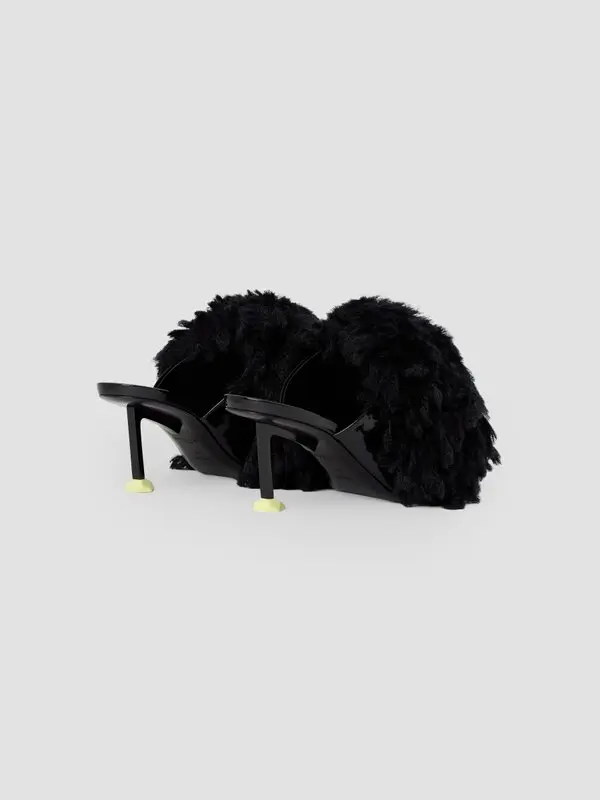 Givenchy Pompom Mules In Patent Leather And Knit - Black