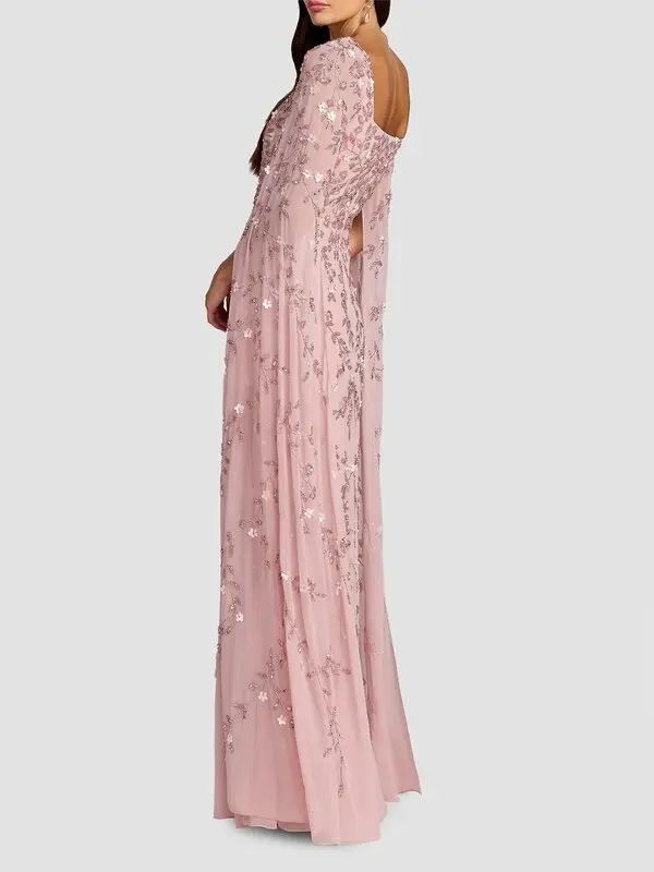 Mac Duggal Petite Beaded Cape-sleeve Gown - Rose