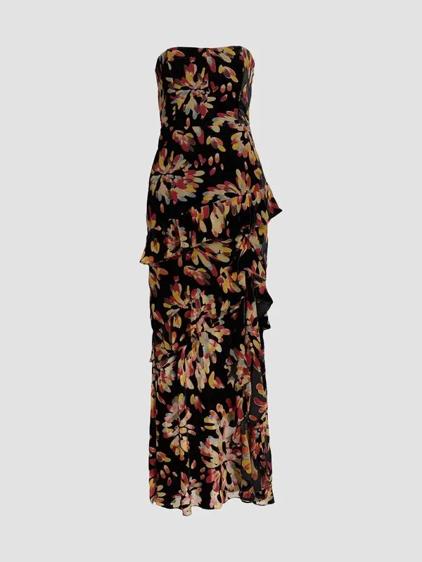 MILLY Raelynn Confetti Burnout Velvet Ruffle Maxi Dress