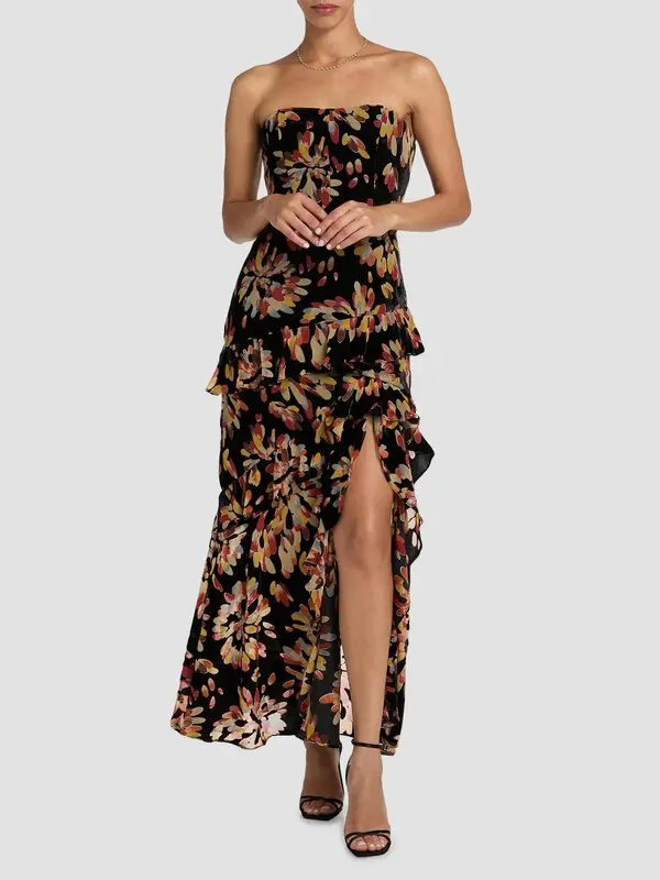 MILLY Raelynn Confetti Burnout Velvet Ruffle Maxi Dress