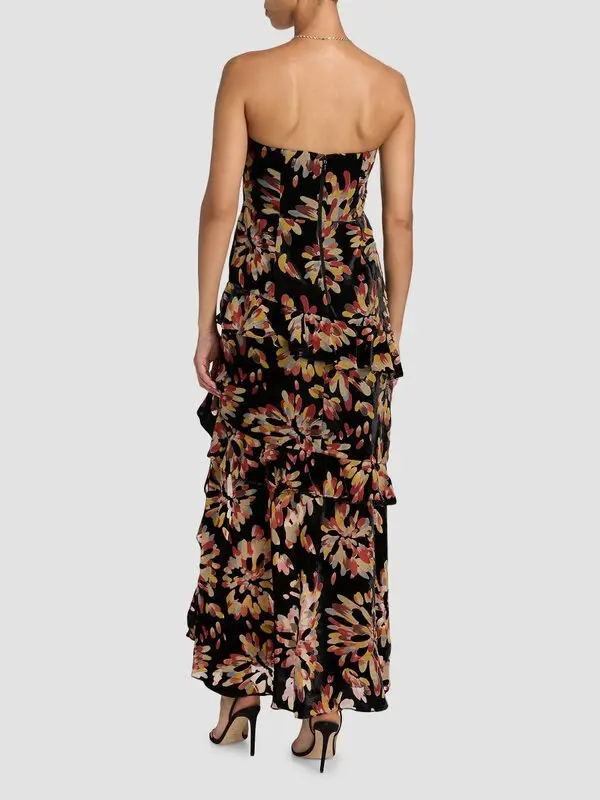 MILLY Raelynn Confetti Burnout Velvet Ruffle Maxi Dress