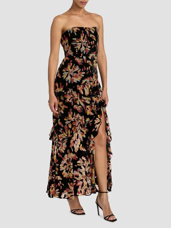 MILLY Raelynn Confetti Burnout Velvet Ruffle Maxi Dress