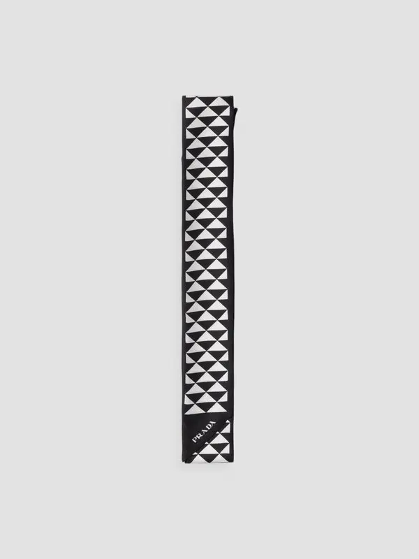 Prada Long Skinny Printed Silk Twill Rectangular Scarf - Black