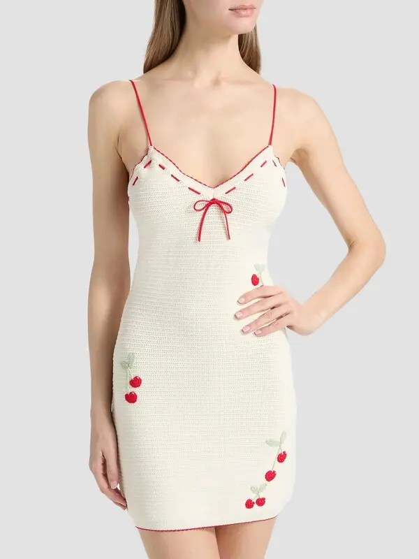LoveShackFancy Yelena Cherry-embroidered Knit Minidress