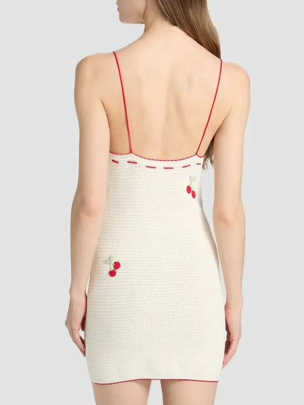 LoveShackFancy Yelena Cherry-embroidered Knit Minidress