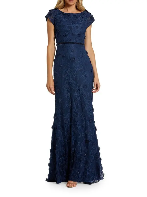 Mac Duggal Petite Floral-appliquéd Trumpet Gown - Midnight