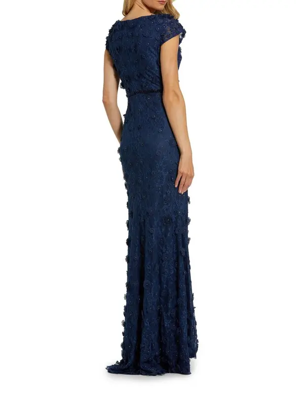 Mac Duggal Petite Floral-appliquéd Trumpet Gown - Midnight