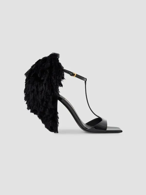 Givenchy Pompom Heeled Sandals In Patent Leather And Knit - Black