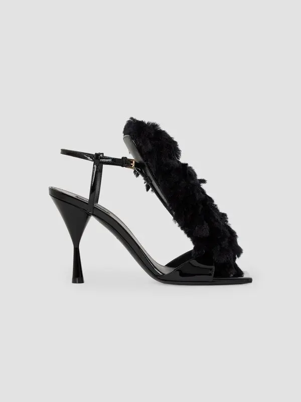 Givenchy Pompom Heeled Sandals In Patent Leather And Knit - Black