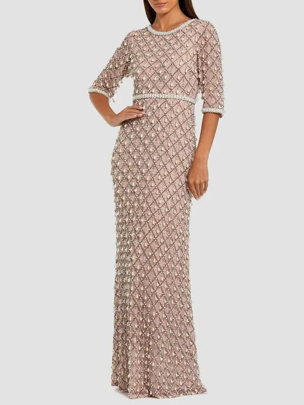 Mac Duggal Petite Embellished Mesh Gown - Light Rose