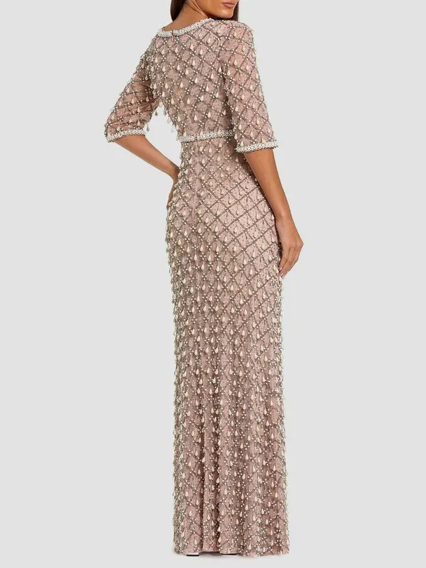 Mac Duggal Petite Embellished Mesh Gown
