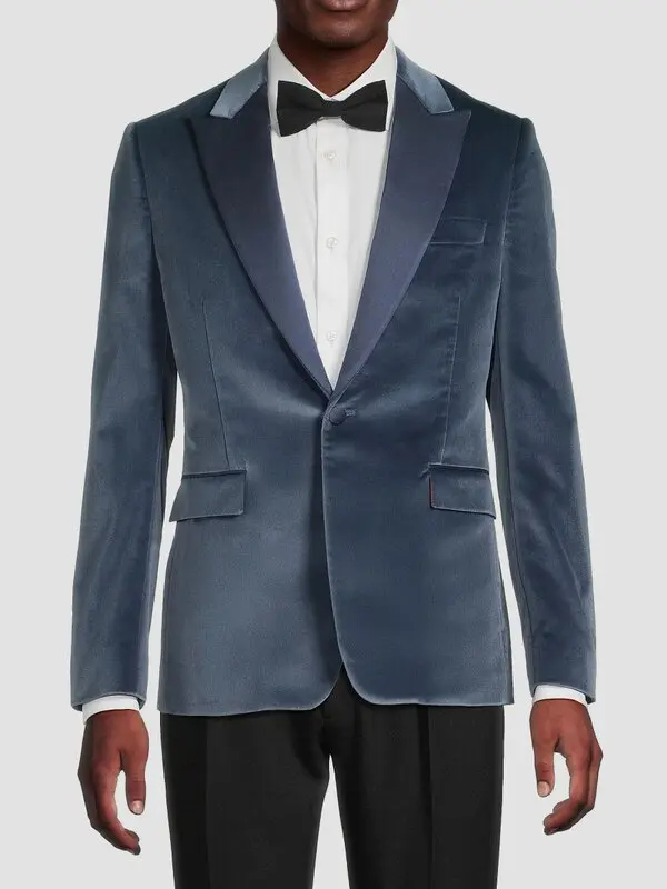 Paul Smith Velvet One-button Jacket - Greyish Blue