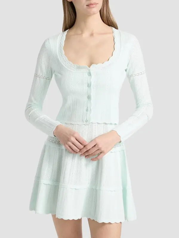 LoveShackFancy Nadiya Scalloped Trim Cardigan - Dusty Lagoon