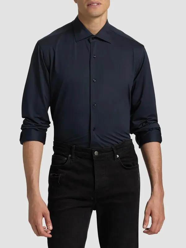 SAKS FIFTH AVENUE Collection Stretch Soild Shirt - Black