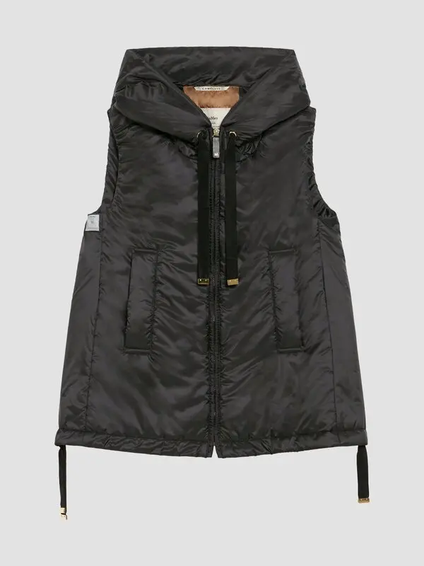 Max Mara Padded Hooded Gilet In Water Repellent Canvas - Black