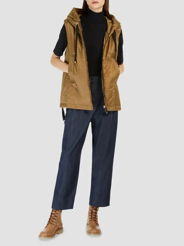 Max Mara Padded Hooded Gilet In Water Repellent Canvas - Caramel