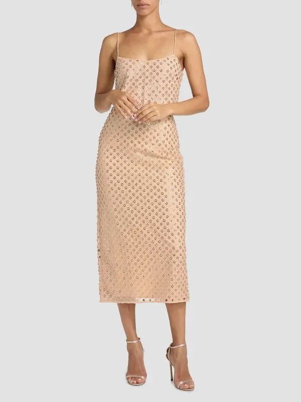 MILLY Rosemary Sequined Midi-skirt - Tan