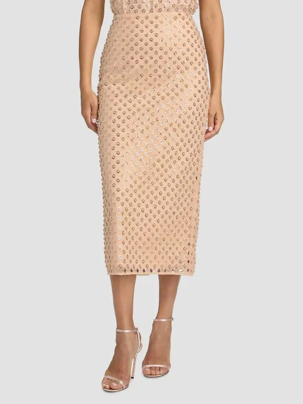 MILLY Rosemary Sequined Midi-skirt - Tan