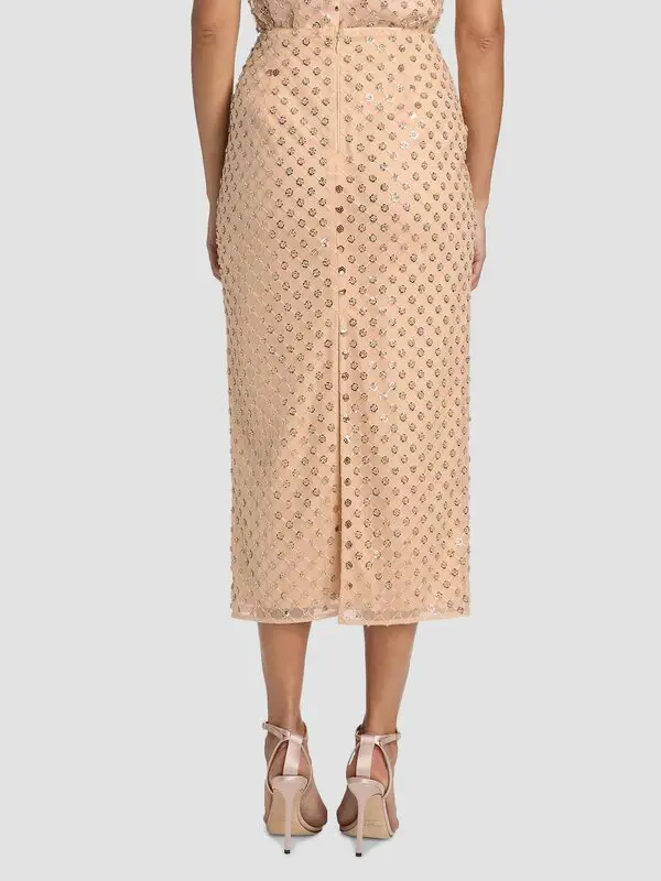 MILLY Rosemary Sequined Midi-skirt - Tan