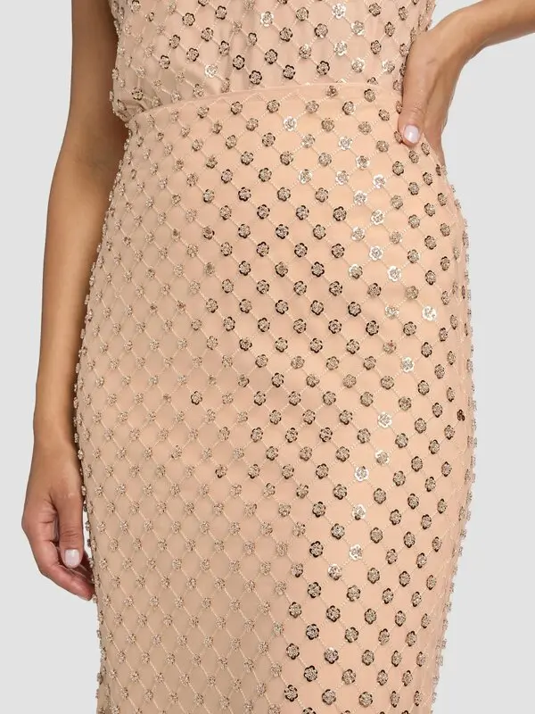 MILLY Rosemary Sequined Midi-skirt - Tan