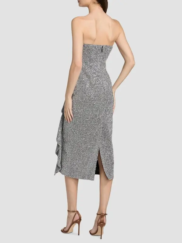 MILLY Katy Sequin Ruffle Strapless Cocktail Dress