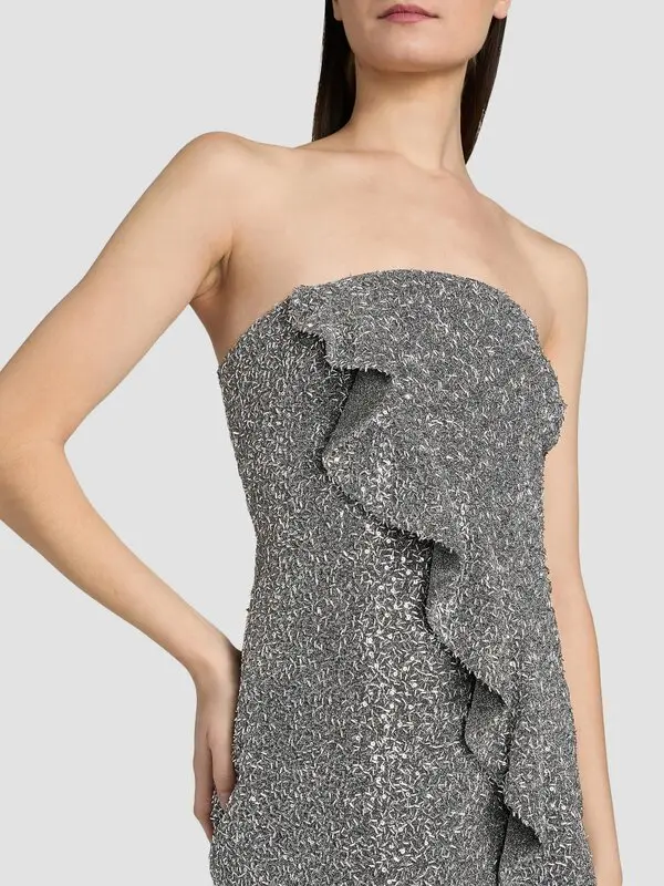 MILLY Katy Sequin Ruffle Strapless Cocktail Dress