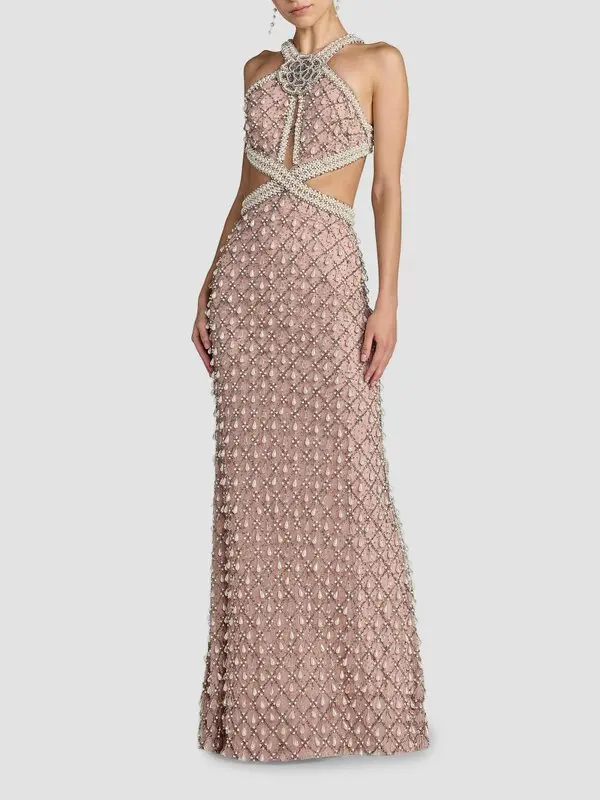 Mac Duggal Embellished Cut-out Halterneck Gown