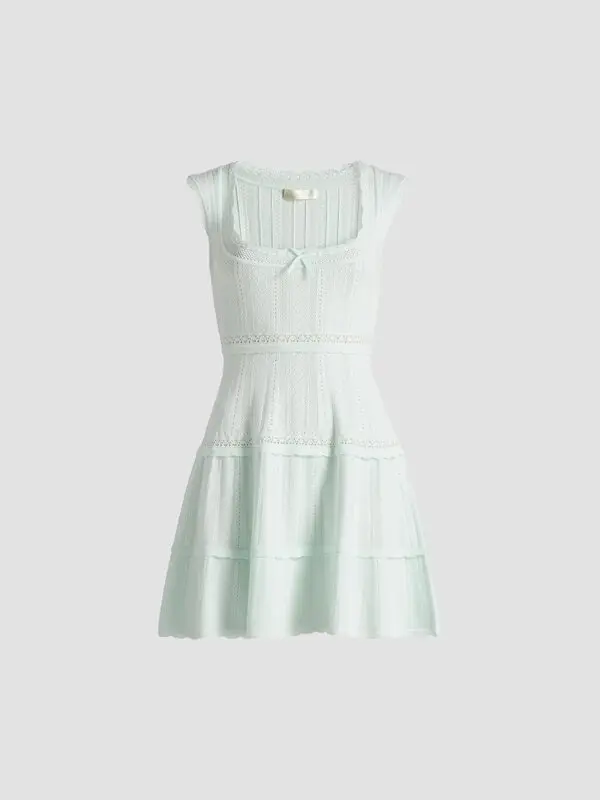 LoveShackFancy Laighton Pointelle-knit Tiered Minidress