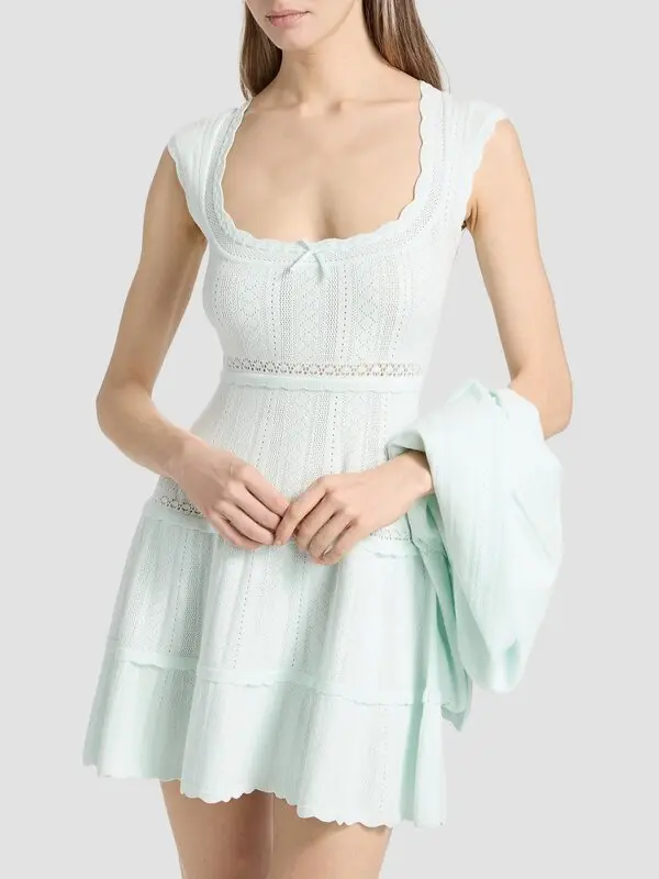 LoveShackFancy Laighton Pointelle-knit Tiered Minidress
