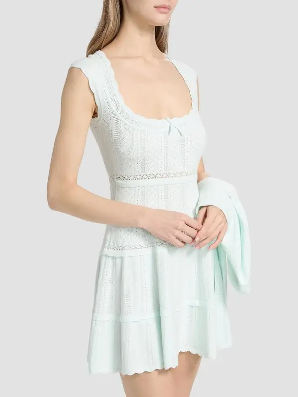 LoveShackFancy Laighton Pointelle-knit Tiered Minidress