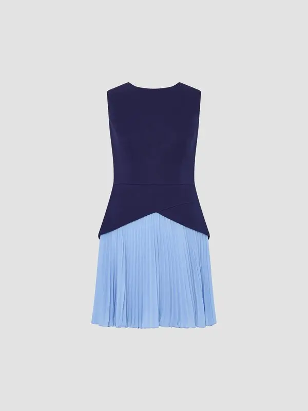 MILLY Haddy Pleated Two-tone Minidress - Navy