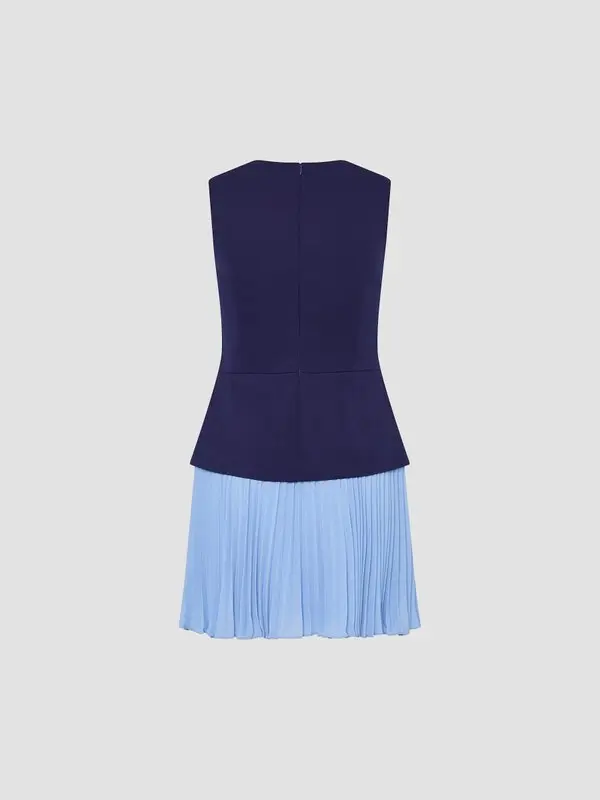 MILLY Haddy Pleated Two-tone Minidress