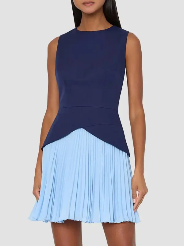 MILLY Haddy Pleated Two-tone Minidress