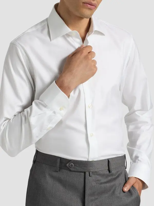 SAKS FIFTH AVENUE Collection Herringbone Cotton Dress Shirt