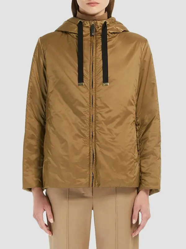 Max Mara Padded Hooded Jacket In Water Repellent Canvas - Caramel