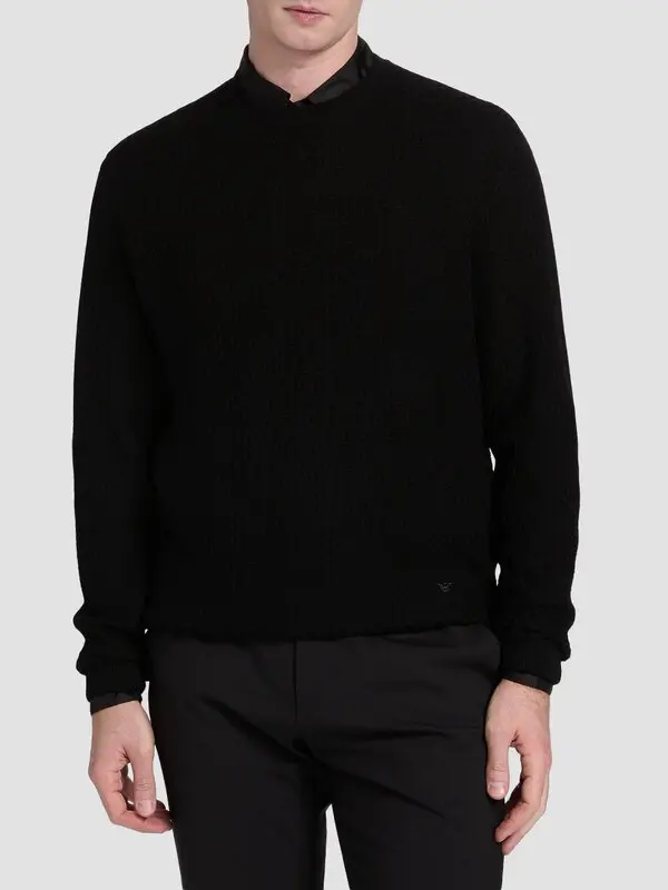 Emporio Armani Tonal Basket Weave Virgin Wool Sweater
