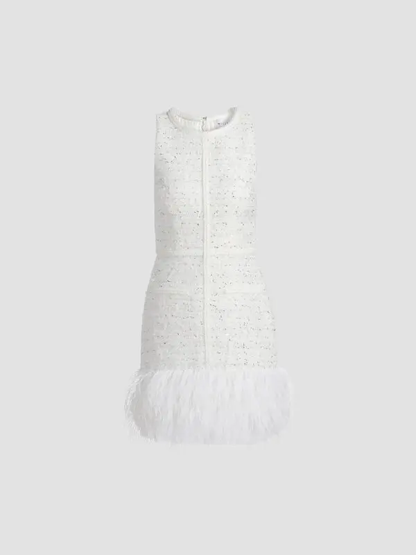 MILLY Raven Feather-trim Metallic Tweed Minidress